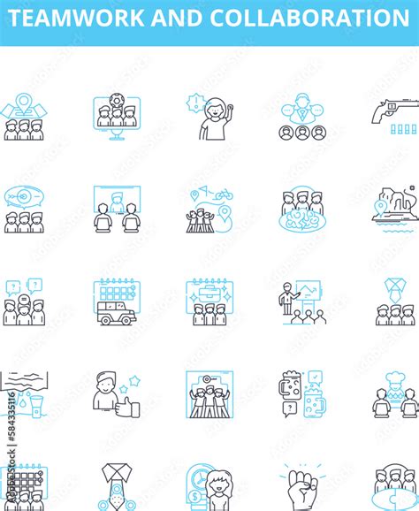 Teamwork And Collaboration Vector Line Icons Set Collaboration Teamwork Communicate