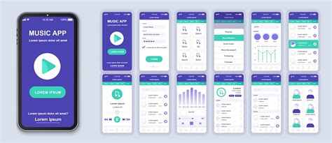 응용 프로그램 용 Ui Ux Gui 화면의 음악 모바일 앱 팩 프리미엄 벡터