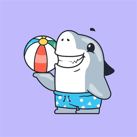 비치 볼 여름 아이콘 벡터 일러스트와 함께 귀여운 상어 프리미엄 벡터