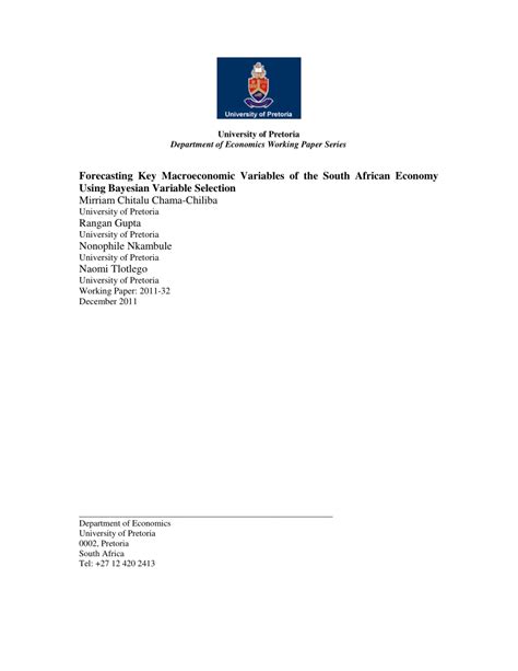 Pdf Forecasting Key Macroeconomic Variables Of The South African Economy Using Bayesian