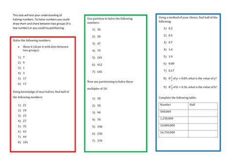 A Worksheet On Halving Numbers Teaching Resources