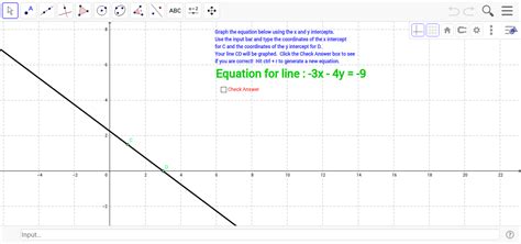 graph an equation for a line using x and y intercepts geogebra