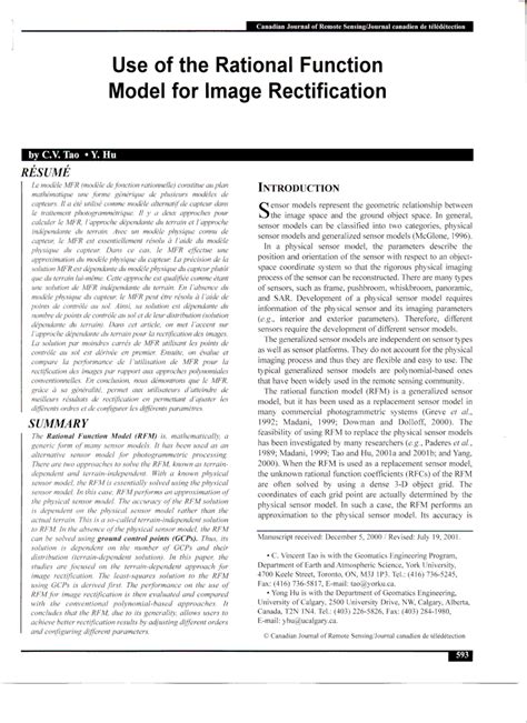 Pdf Use Of The Rational Function Model For Image Rectification