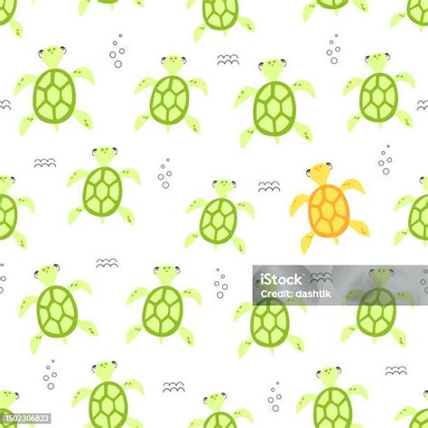 녹색 수영 귀여운 거북이 벡터 원활한 패턴입니다 바다 생물 평면 배경입니다 개념에 대한 스톡 벡터 아트 및 기타 이미지 개념 개성 개념 거북등껍질 Istock