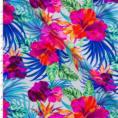 Cali Fabrics Technicolor Hibiscus Island Floral Nylonspandex Swim Knit