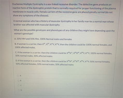 Solved Duchenne Multiple Dystrophy Is A Sex Linked Recessive