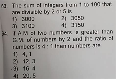 63 The Sum Of Integers From 1 To 100 That Are Divisible By 2 Or 5 Is1