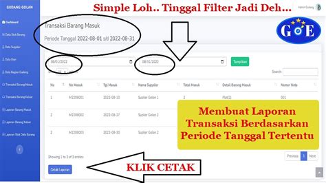 membuat laporan cetak transaksi dengan periode tanggal tertentu