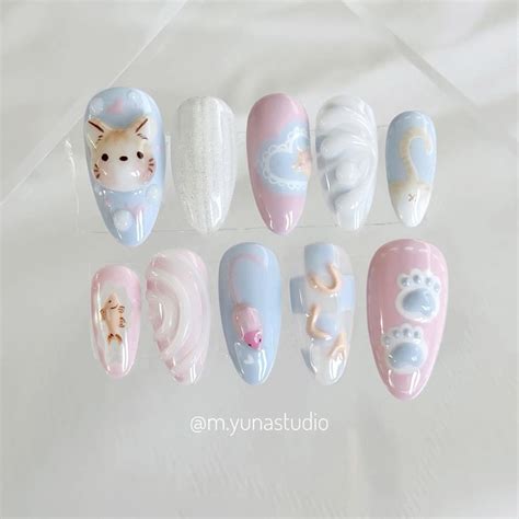 Cute Pastel Cat Nails In 2025 Cat Nails Cat Nail Designs Diy Nails Cute