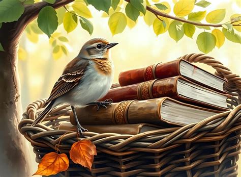 Book Bird In A Basket Premium Ai Generated Image