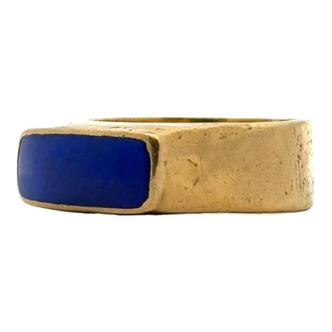 Gents Lapis Lazuli 22 Karat Yellow Gold Artisan Mens Ring For Sale At