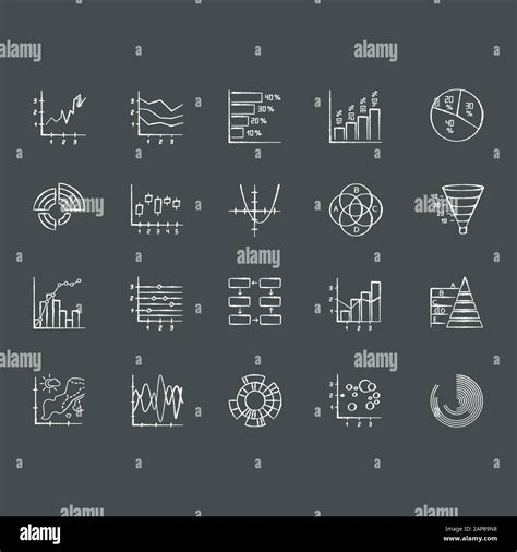 Chart And Graph Chalk Icons Set Pie Venn Diagram Horizontal Vertical Histogram Area Chart