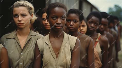 Premium Ai Image Beautiful Girls Hostages Captives Slaves In Shackles