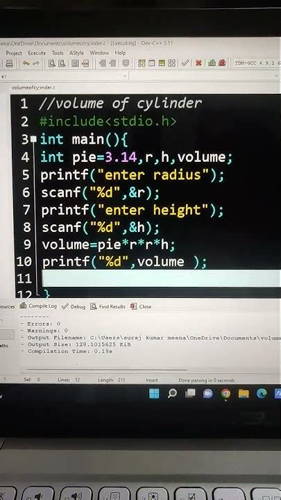 Volume Of Cylindercoder Codewithfun Shorts Sucess Codemasters