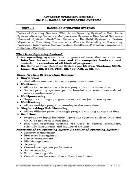 Unit 1 Advanced Operating Systems 23pcsce24 3 Pdf Computer Cluster