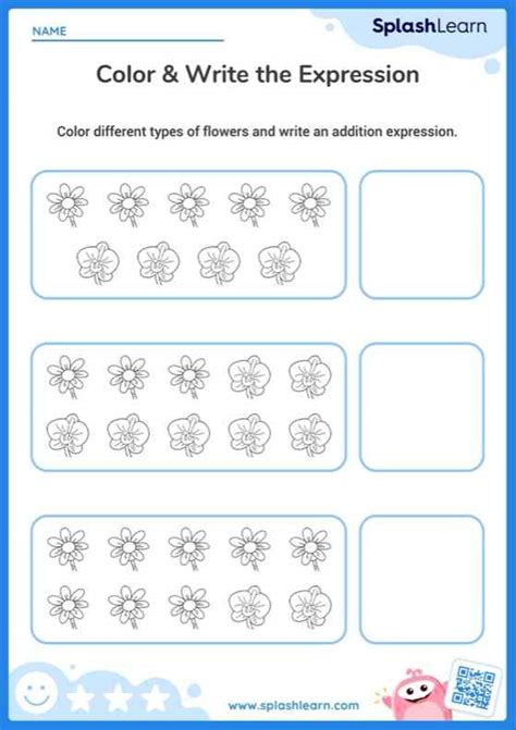Color Flowers And Add Sum 10 — Printable Math Worksheet
