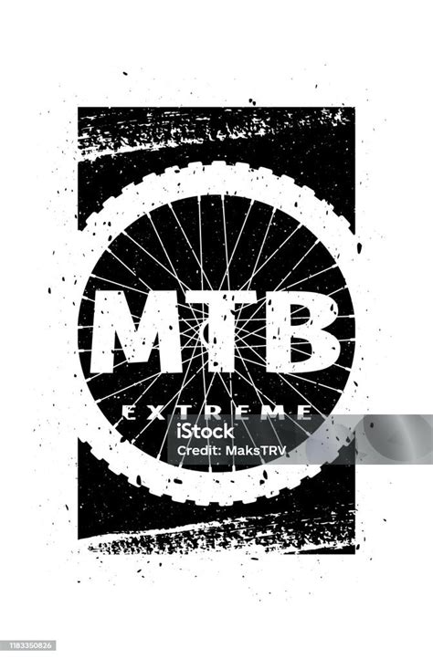 바퀴의 배경에 Mtb 극단적 인 배너 T 셔츠 프린트 디자인 벡터 그림입니다 로고에 대한 스톡 벡터 아트 및 기타 이미지