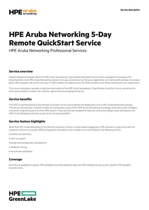 hpe aruba networking 5 day remote quickstart service hpe aruba