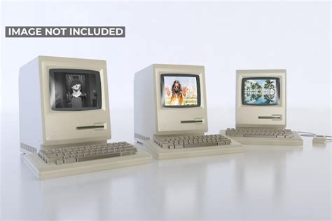 Premium Psd 3 Vintage Computer Screens Mockup