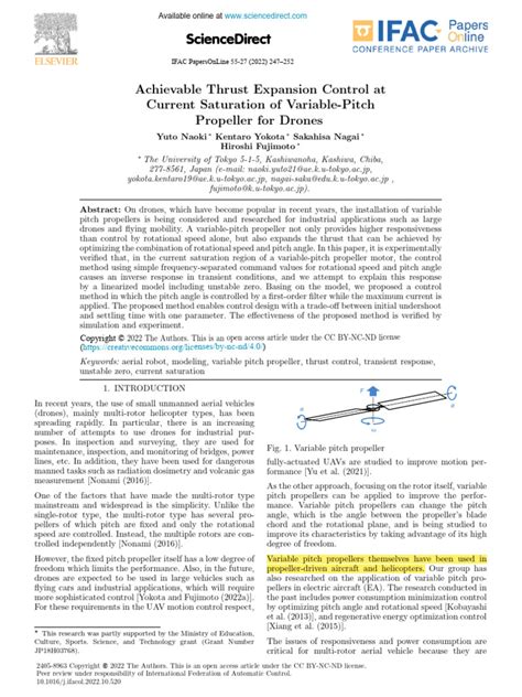 Achievable Thrust Expansion Control At Current Saturation Of Variable Pitch Propeller For Drones