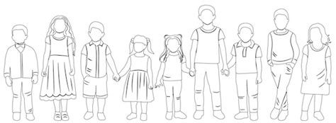 Niños Cogidos De La Mano Bosquejo Contorno Vector Aislado Vector Premium
