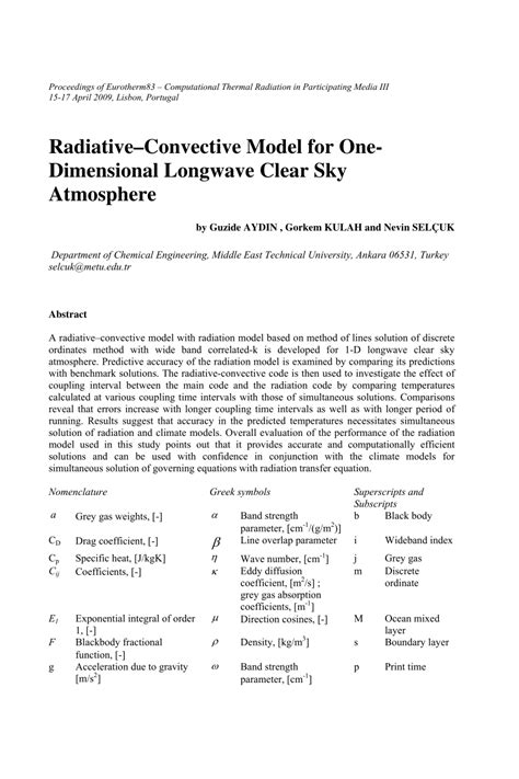 Pdf Radiative Convective Model For One Dimensional Longwave Clear Sky Atmosphere