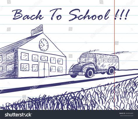 Doodle Drawn School Bus Driving School Stock Vector Royalty Free