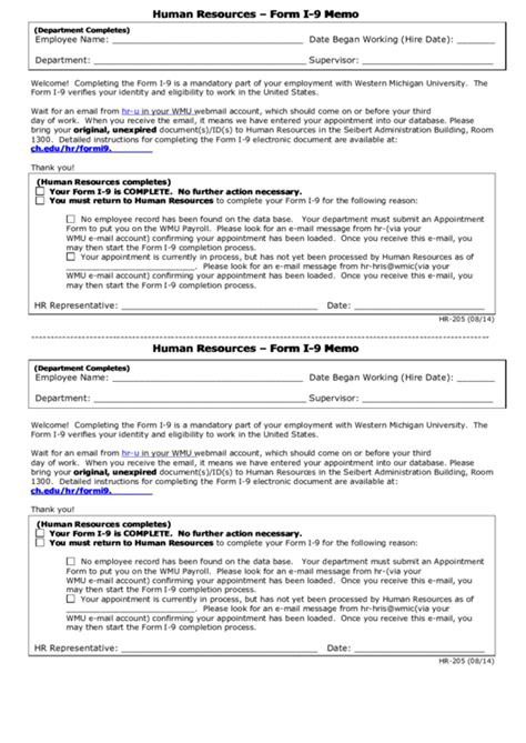 Fillable Human Resources Form I Memo Printable Pdf Download