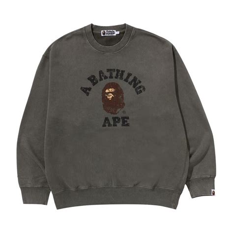 Buy Bape Garment Dye College Relaxed Fit Crewneck Sweatshirt Olive