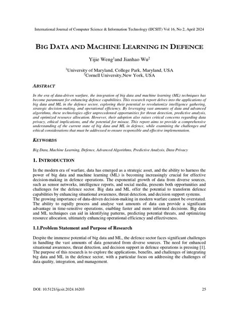 Big Data And Machine Learning In Defence Pdf Machine Learning Big