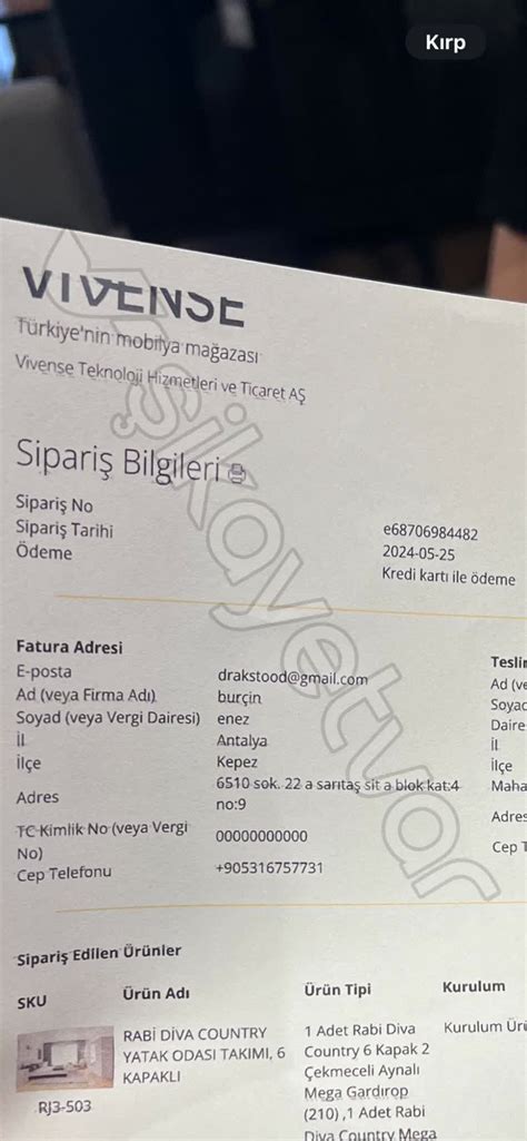 Vivense Kurulumu Bir Buçuk Aydır Yapılmayan Yatak Odası Takımı Şikayetvar