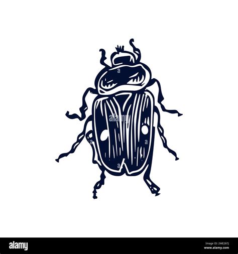 Handmade Blockprint Bug Vector Motif Clipart In Folkart Scandi Style Simple Monochrome Linocut