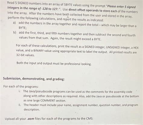 Solved Read 5 Signed Numbers Into An Array Of Sbyte Values