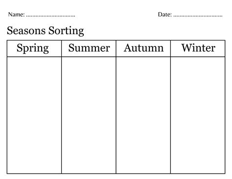 Four Seasons Sorting Activity Cut And Paste Worksheets For Kindergarten