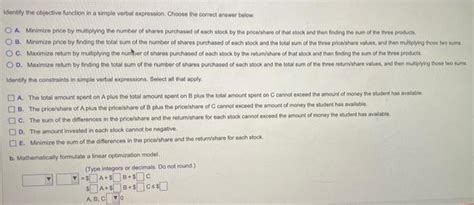 Solved A Identify The Decision Variables Objective