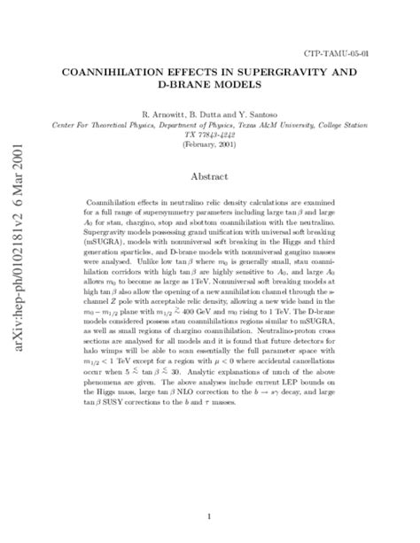 Pdf Coannihilation Effects In Supergravity And D Brane Models Yudi Santoso