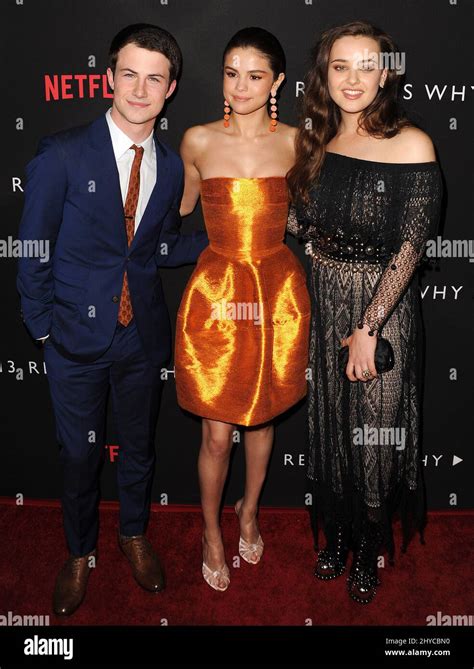 Selena Gomez, Dylan Minnette, Katherine Langford arriving for the "13 Reasons Why" Premiere held ...