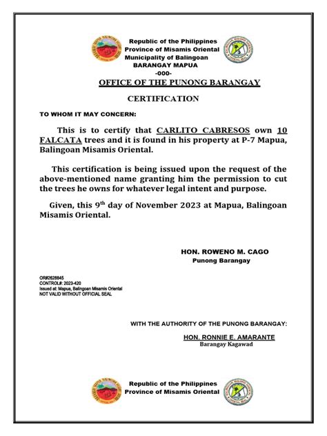 Barangay Cutting Permit Pdf