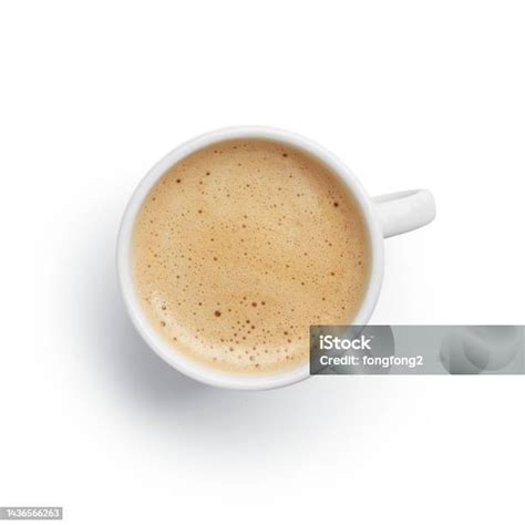 흰색 배경에 격리된 둥근 모양의 컵이 있는 카푸치노 커피의 상위 뷰 라떼에 대한 스톡 사진 및 기타 이미지 라떼 커피 마실 것 하이 앵글 Istock
