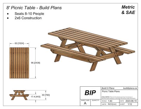 Large Picnic Table Pdf Plans Diy 8 Foot Picnic Table Blueprints Etsy
