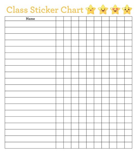A Printable Class Sticker Chart With Five Stars On The Top And One In
