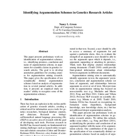 Identifying Argumentation Schemes In Genetics Research Articles Acl Anthology