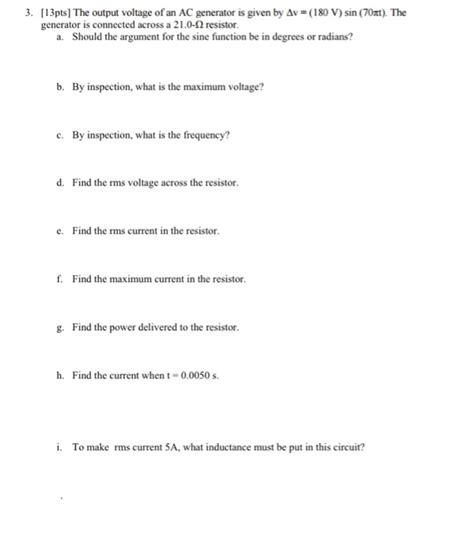 Solved The Output Voltage Of An AC Generator Is Given By Chegg