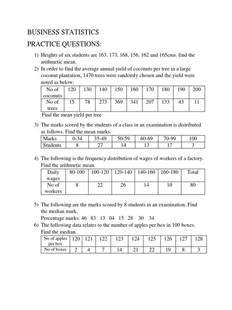 Business Statistics Practice Questions Download Free Pdf Statistics