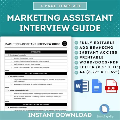 Marketing Assistant Interview Guide Template Probiztemplates