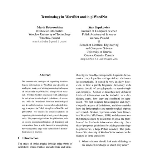 Terminology In Wordnet And In Plwordnet Acl Anthology
