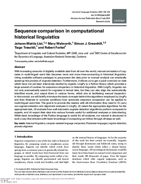 Pdf Sequence Comparison In Computational Historical Linguistics