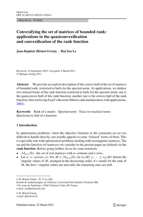 Pdf Convexifying The Set Of Matrices Of Bounded Rank Applications To