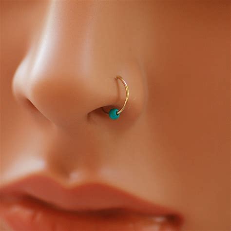 Tiny Gold Nose Ring Small Gold Filled Turquoise Nose Hoop Etsy