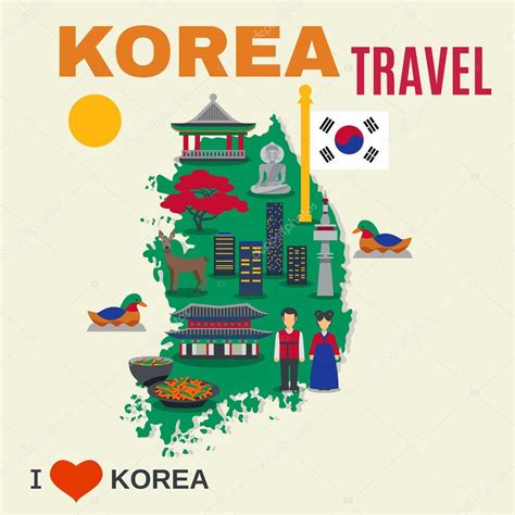 한국 문화 기호 지도 여행 포스터 스톡 벡터 ©macrovector 95258318